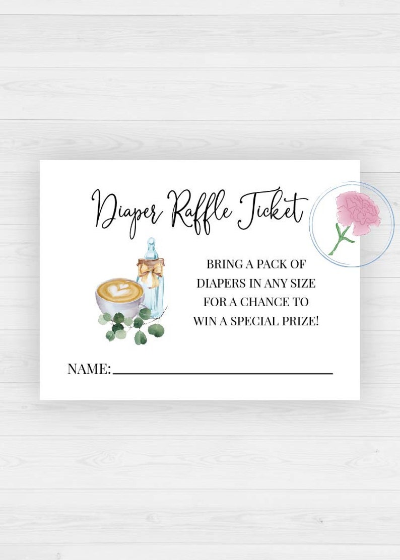 Greenery Coffee Cup Diaper Raffle Sign & Ticketsgreenery - Etsy