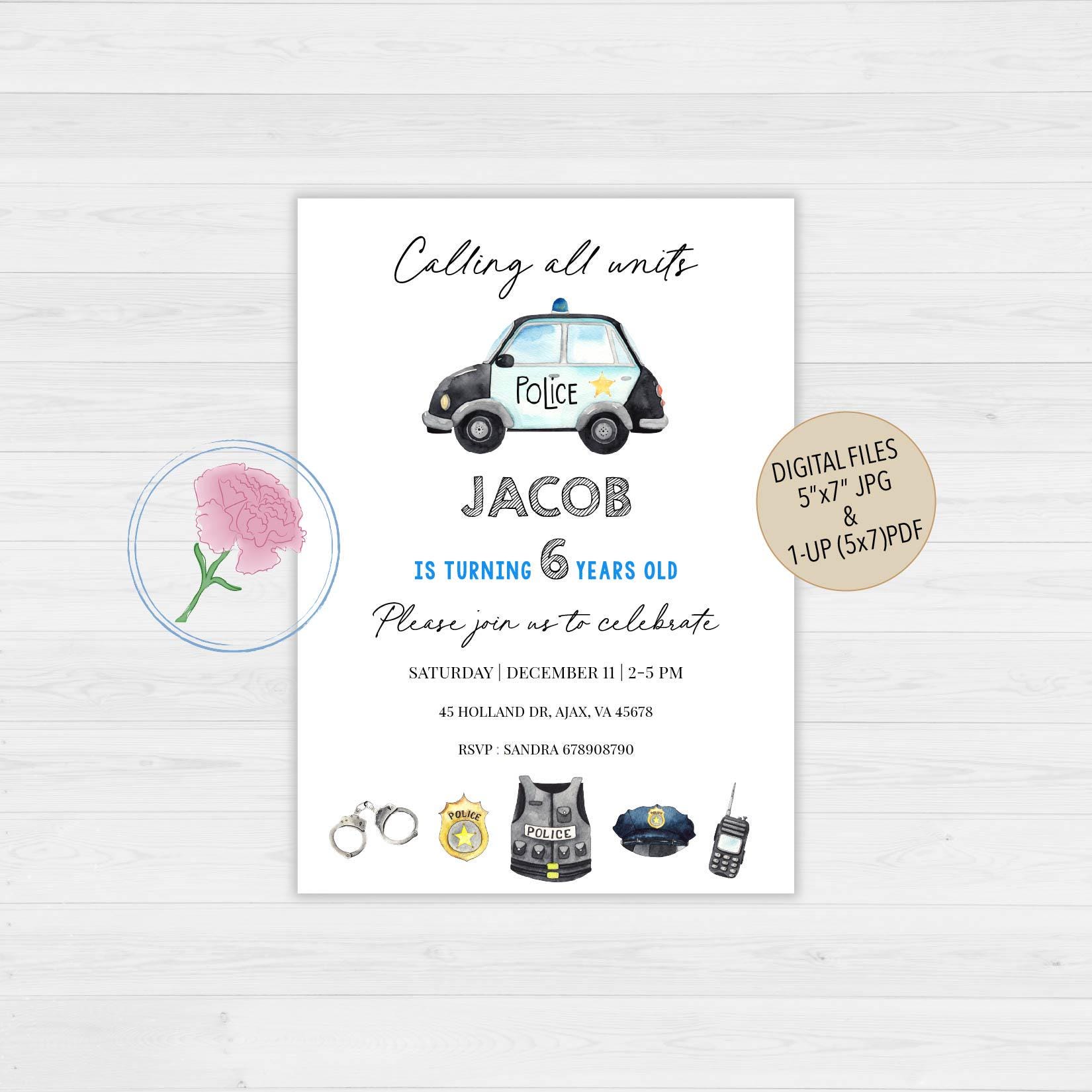 Police Theme Birthday Invitation,police Birthday Party Invitation ...