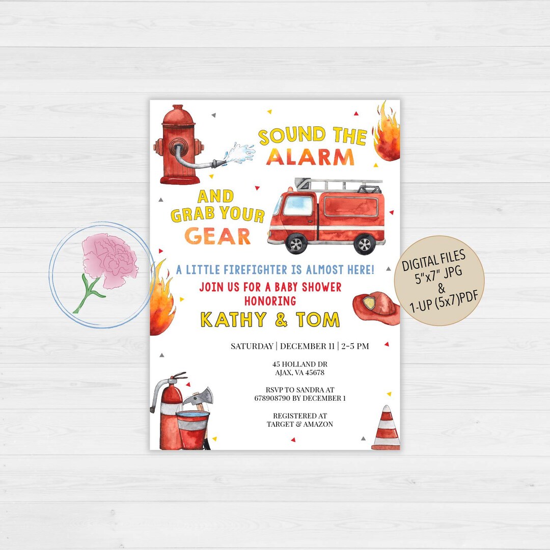 Firefighter Baby Shower Invite,fire Engine Baby Shower Invite ...