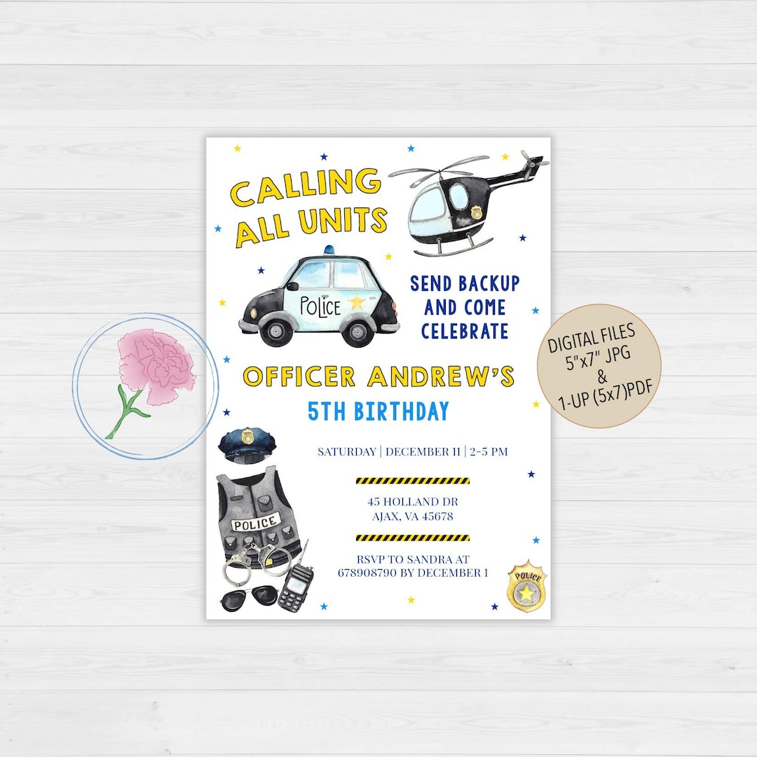 Police Birthday Invitation,police Theme Birthday Invitation,customized ...