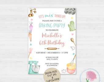 Editable Baking Birthday Party Invitation Kids Cooking Birthday Girl ...