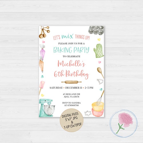 Baking Birthday Invitation Bake Party Invite Editable - Etsy