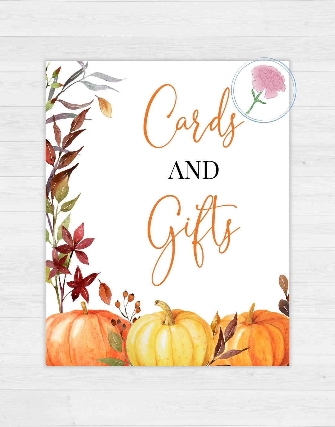 Fall Theme Cards & Gifts Sign,pumpkin Theme Printable 8x10 Sign,fall ...