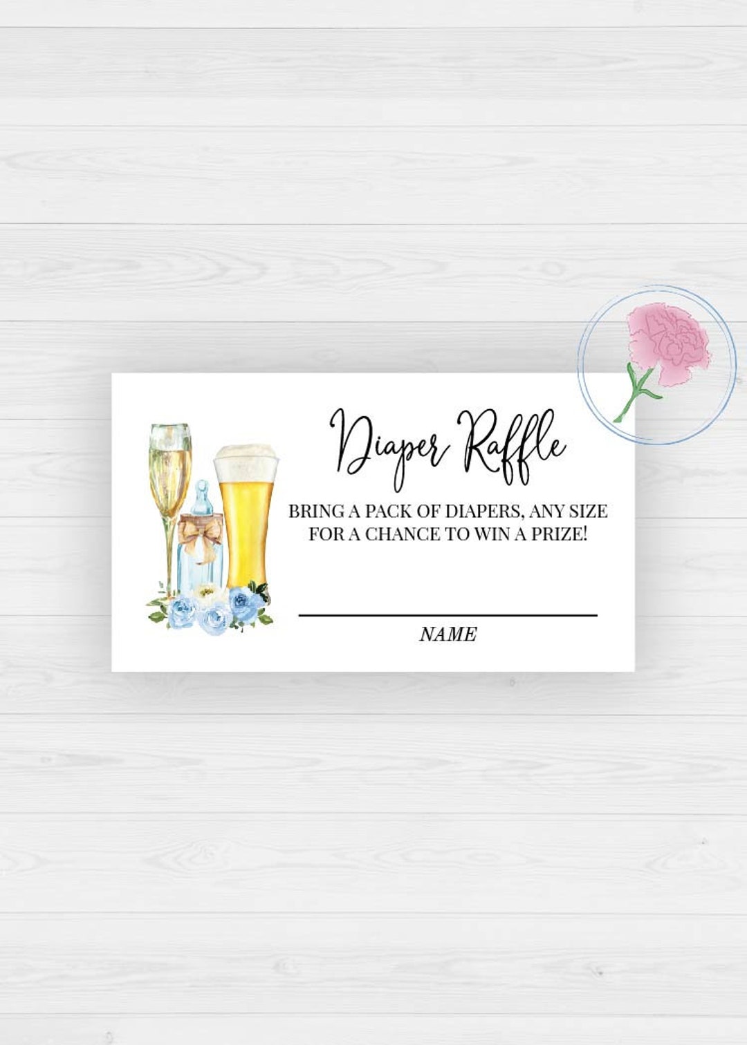 Blue Floral Diaper Raffle Sign and Tickets,bubbles and Brews Printable ...