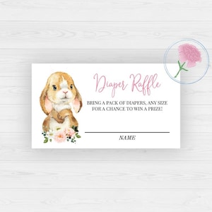 BUNNY Diaper Raffle Sign and Raffle Tickets,pink Floral Printable 8x10 ...