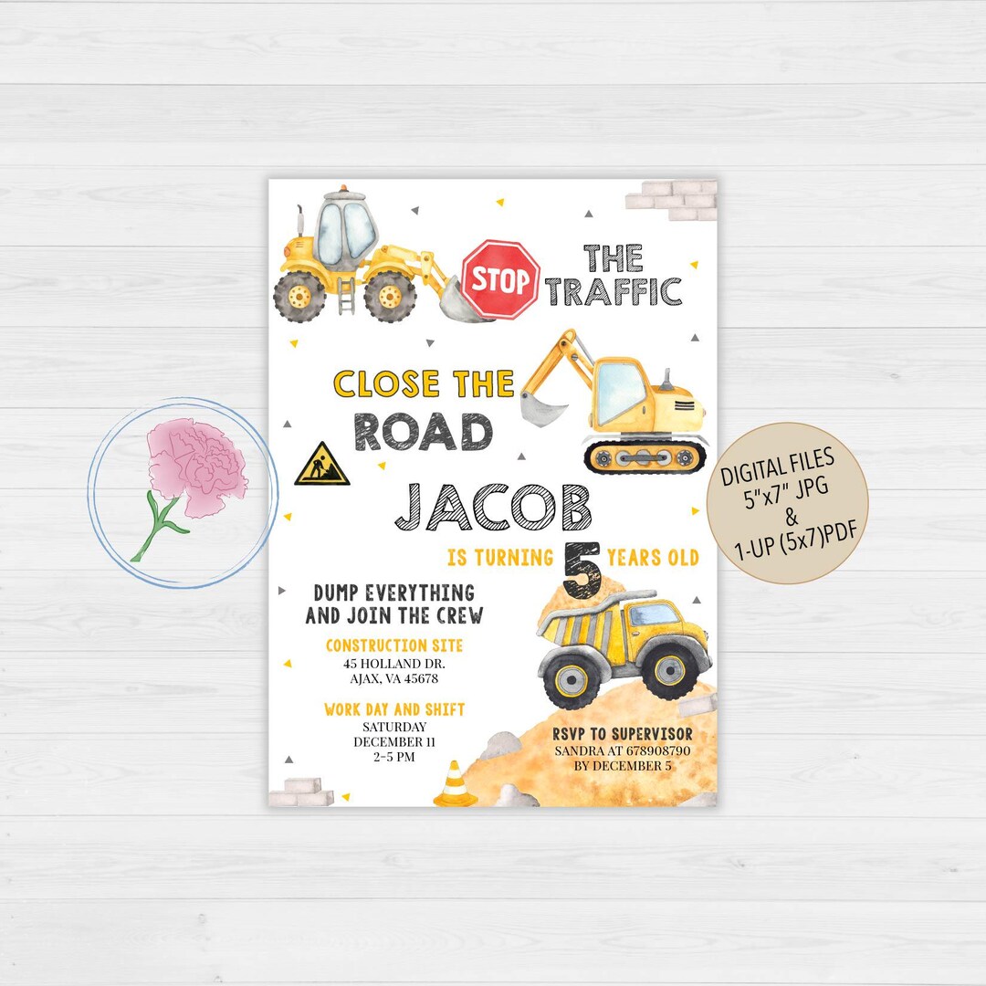 Construction Birthday Party Invite,construction Theme Invite,customized ...