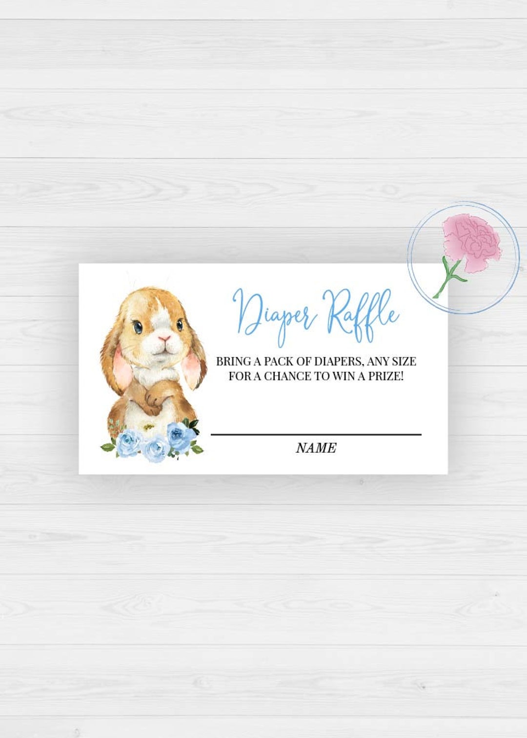 BUNNY Diaper Raffle Sign and Raffle Tickets,blue Floral Printable 8x10 ...