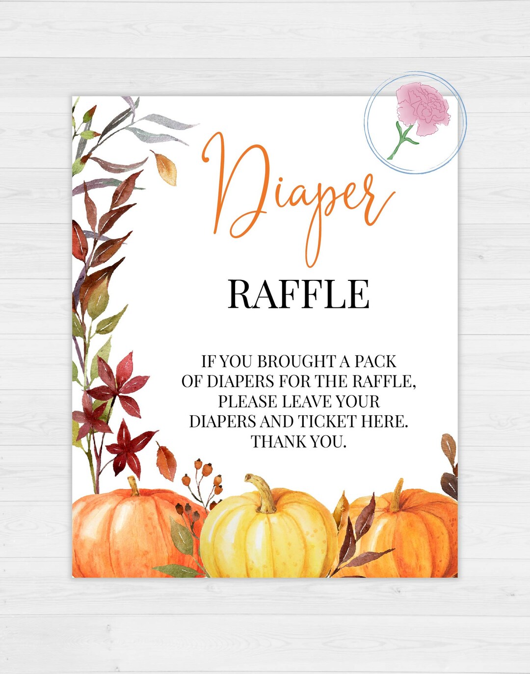Fall Theme Diaper Raffle Sign and Tickets,pumpkin Printable 8x10 Sign ...