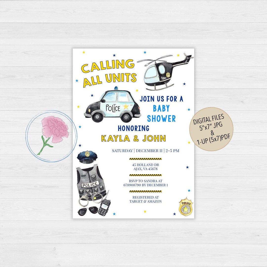 Police Baby Shower Invitation,police Theme Baby Shower Invitation ...