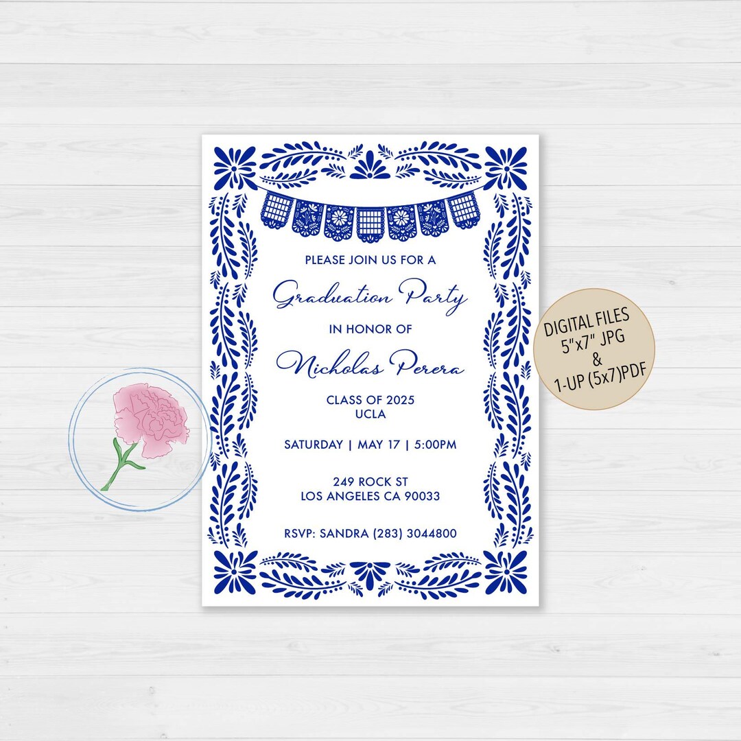 Blue Talavera Graduation Invite,cobalt Blue Talavera Invite,customized ...