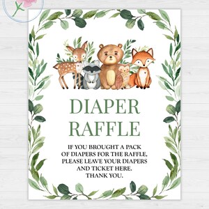 Greenery Woodland Diaper Raffle Sign and Tickets,woodland Printable ...
