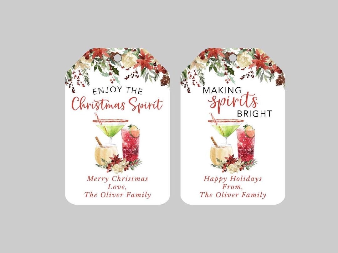 Enjoy the Christmas Spirit Tags,holiday Cocktail Party Tags,printed ...