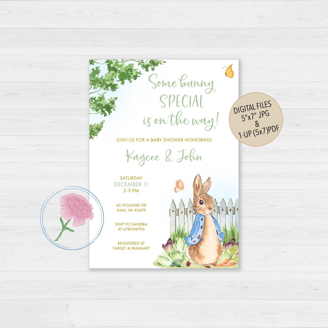 Peter Rabbit Baby Shower Invite,bunny Baby Shower Invite,beatrix Potter ...