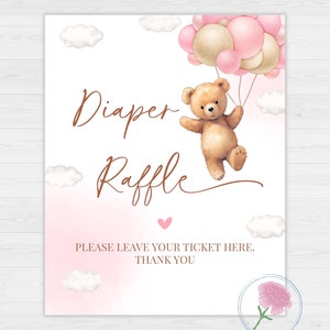 Teddy Bear Diaper Raffle Sign and Raffle Tickets,baby Girl Teddy ...
