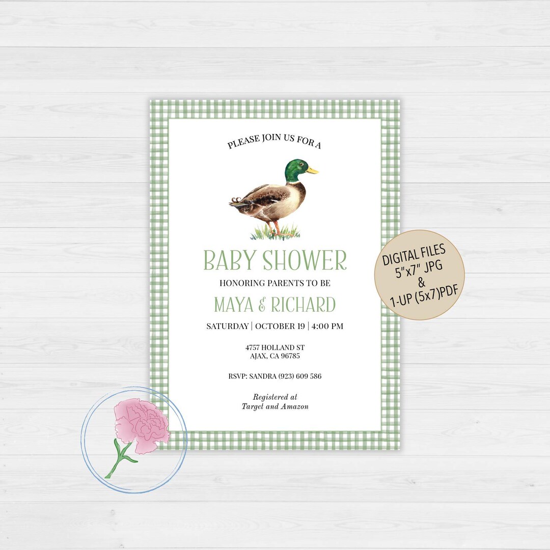 Wild Duck Baby Shower Invitation,gender Neutral Mallard Duck Baby ...