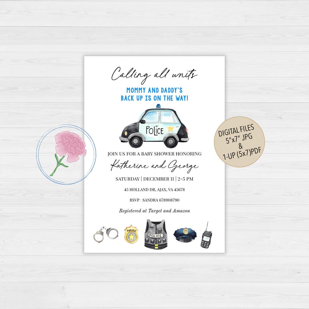 Police Theme Baby Shower Invitation,police Baby Shower Invitation ...