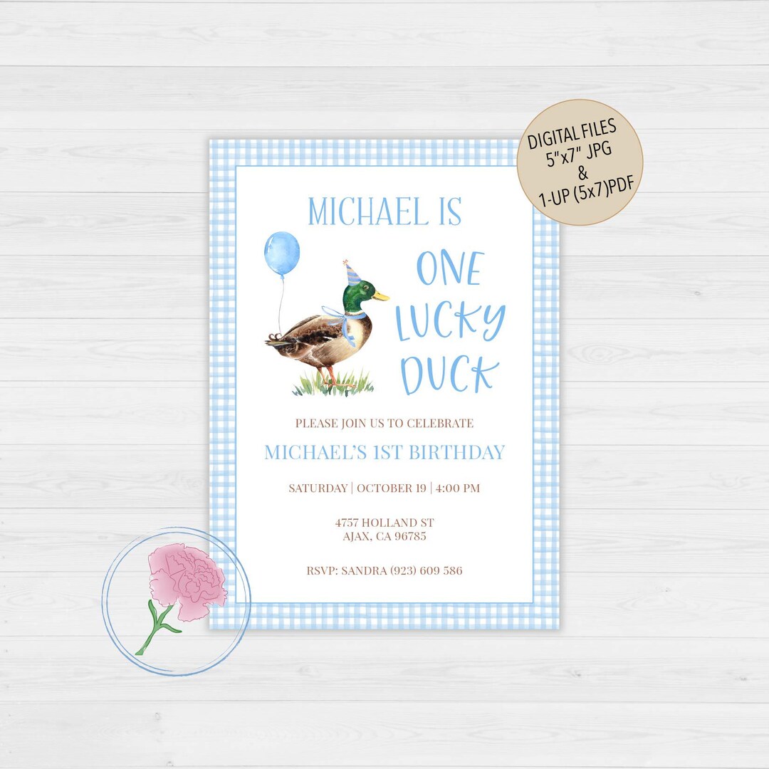 Mallard Duck Boy 1st Birthday Invitation,duck First Birthday Invite ...