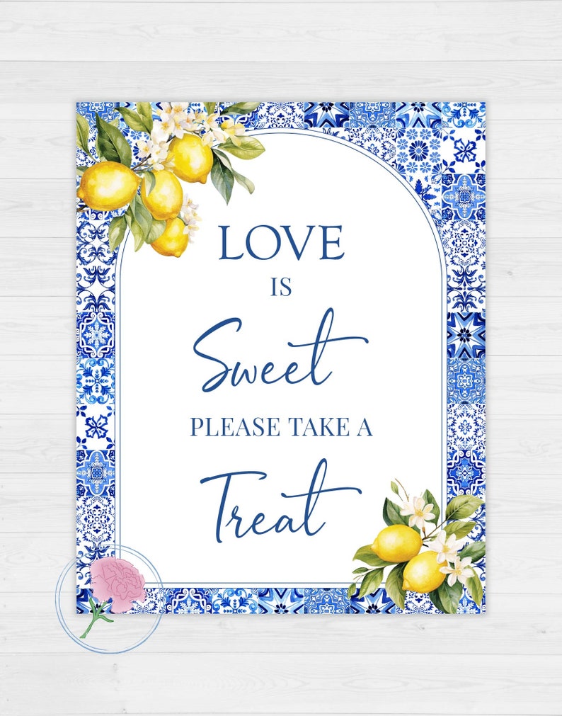 Love is Sweet Printable 8x10 Sign,lemons and Blue Tiles Printable Love ...