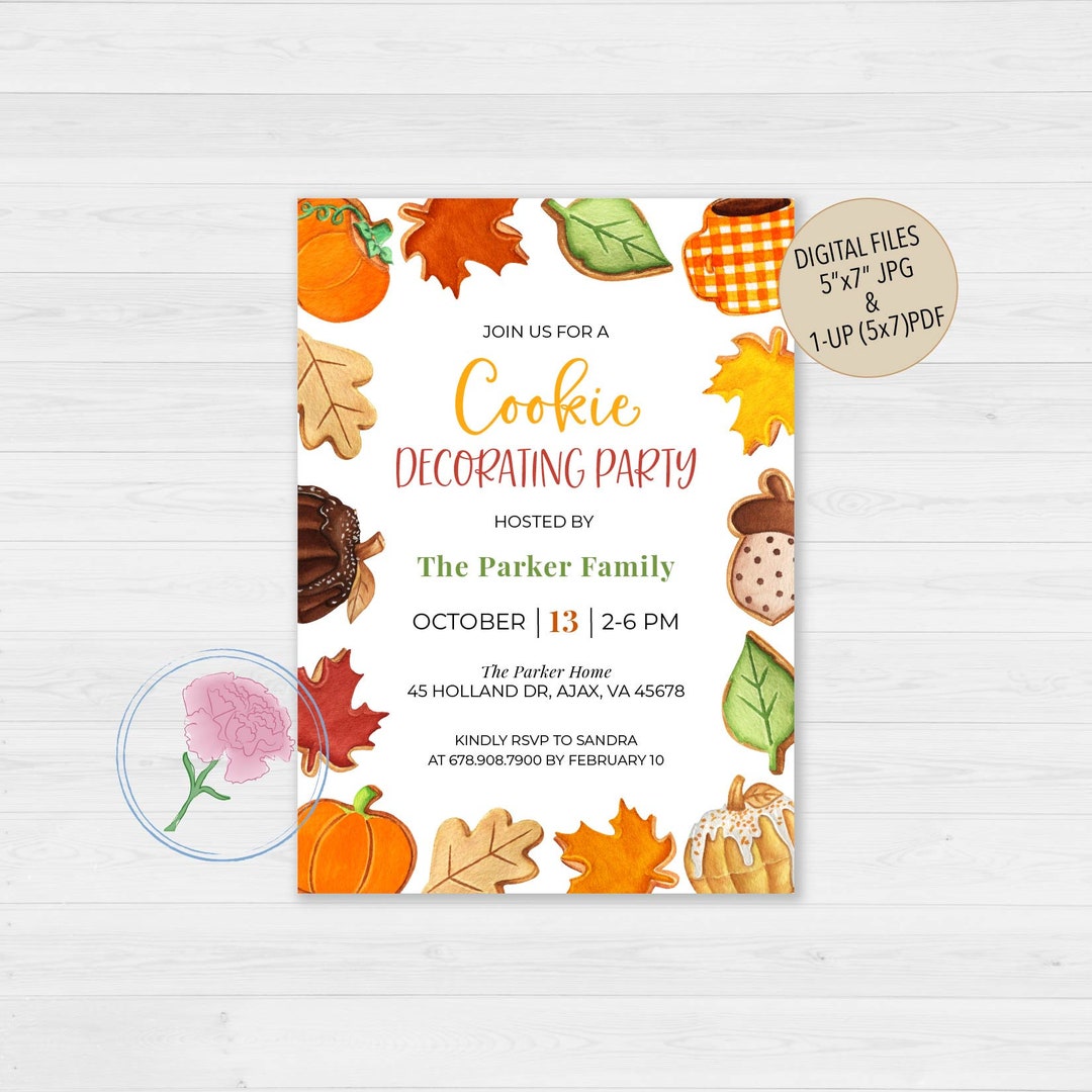 Cookie Decorating Party Invitation,fall Thame Cookie Decorating Party ...