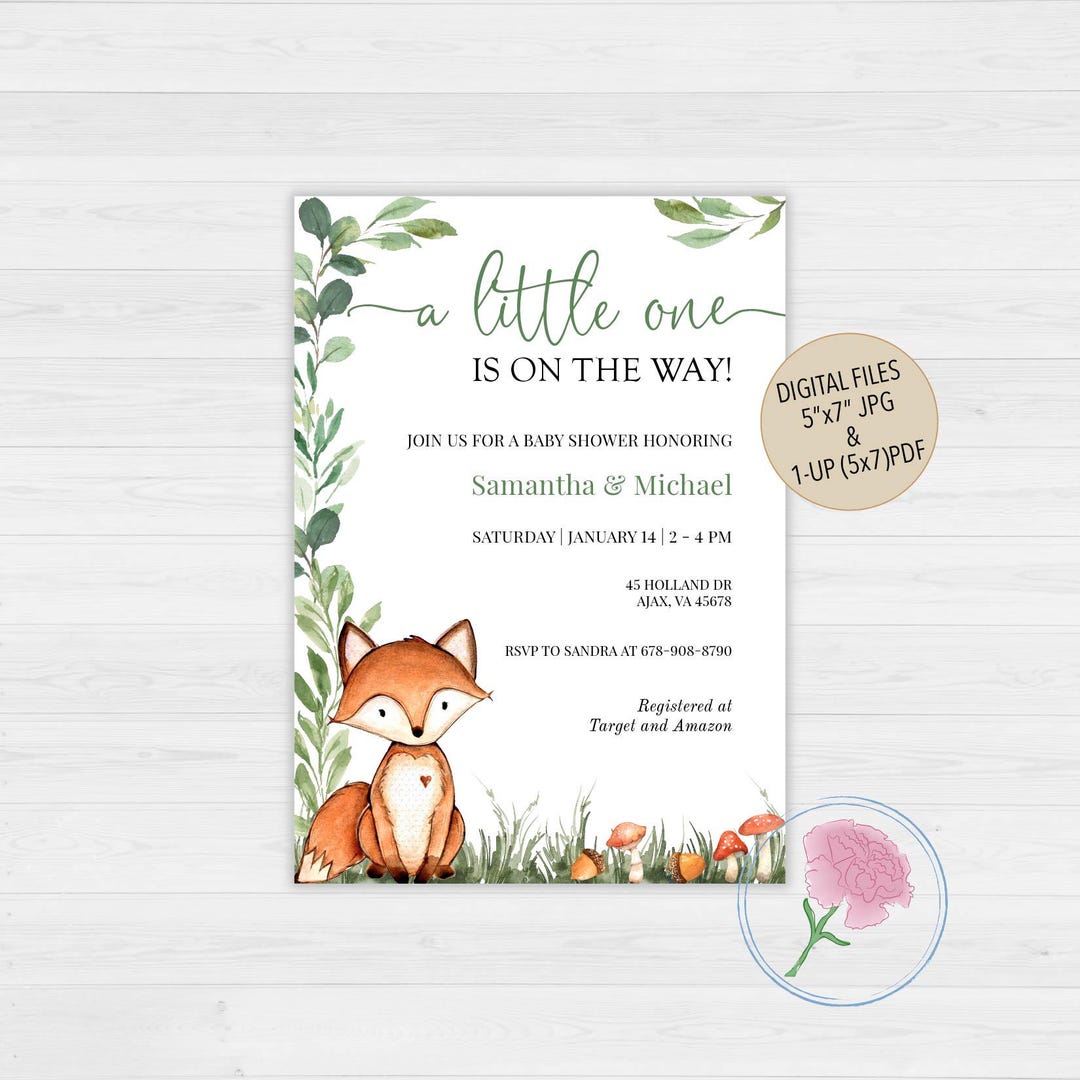 Fox Baby Shower Invitation,gender Neutral Fox Woodland Baby Shower ...