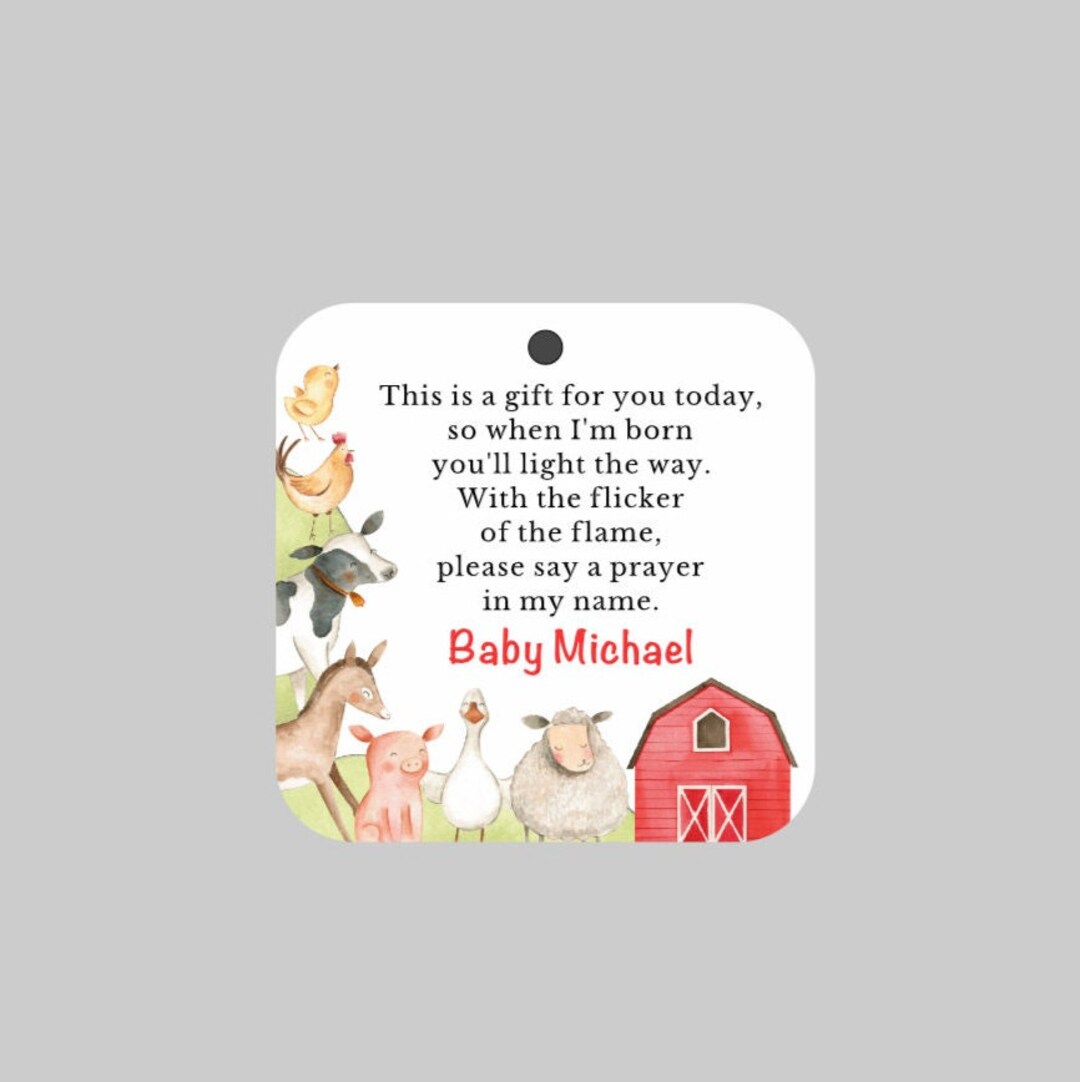 Farm Baby Shower Candle Tags,farm Animals Candle Tag,barnyard Baby ...