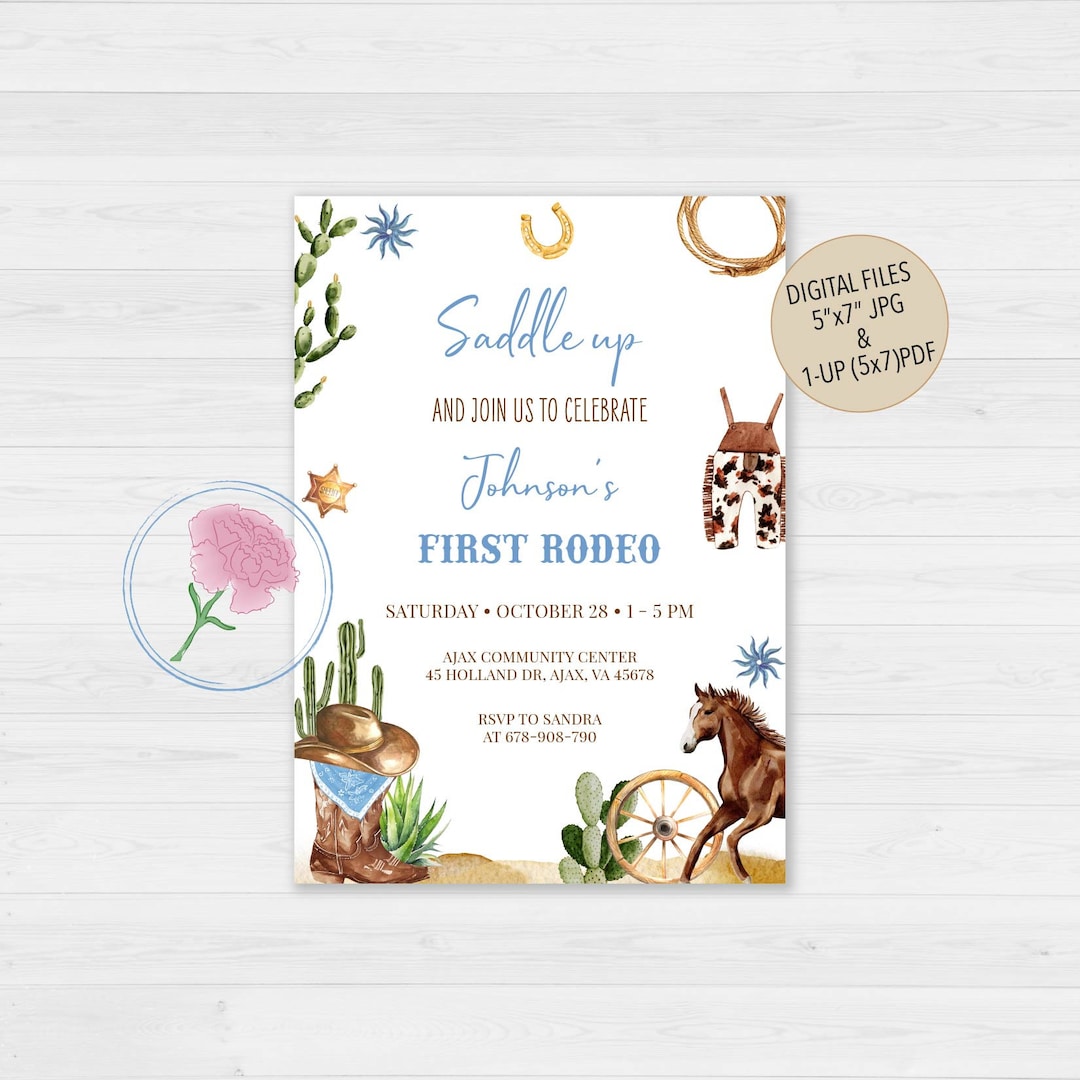 Primera invitación de rodeo, invitación de primer cumpleaños de vaquero ...