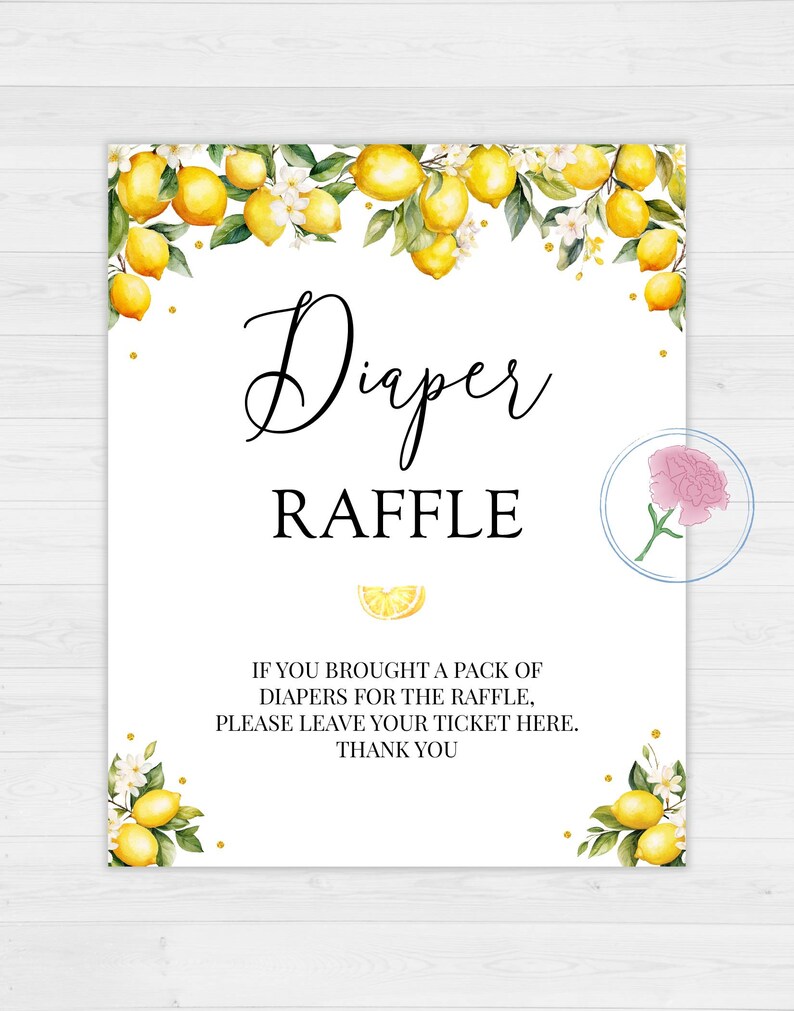 Lemon Diaper Raffle Sign and Tickets,lemon Printable 8x10 Sign ...