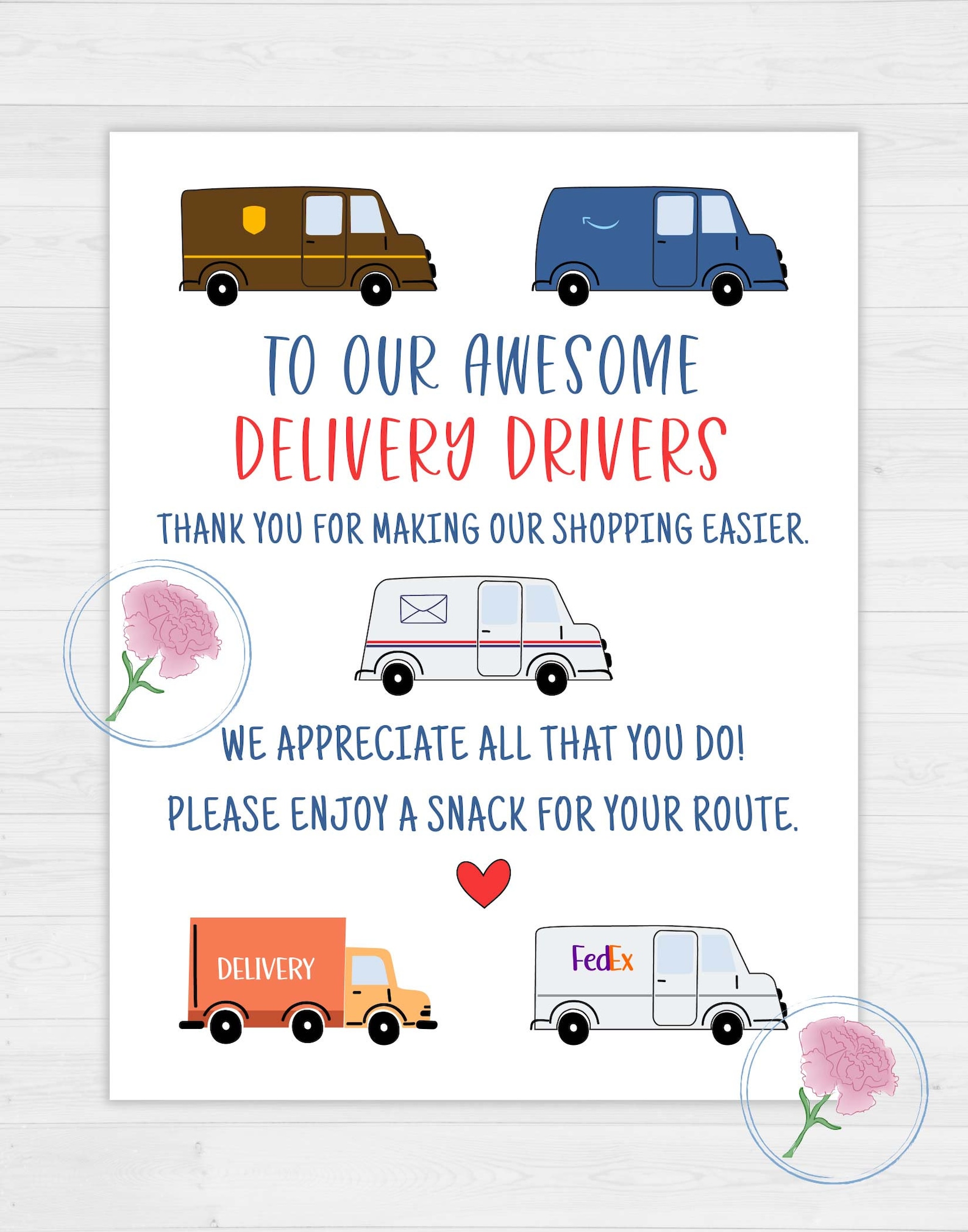 Printable 8.5x11 Delivery Driver Take a Snack Sign,delivery Driver ...