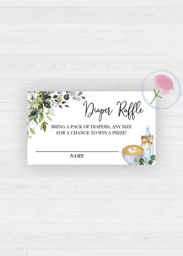Greenery Coffee Cup Diaper Raffle Sign & Tickets,greenery Eucalyptus ...