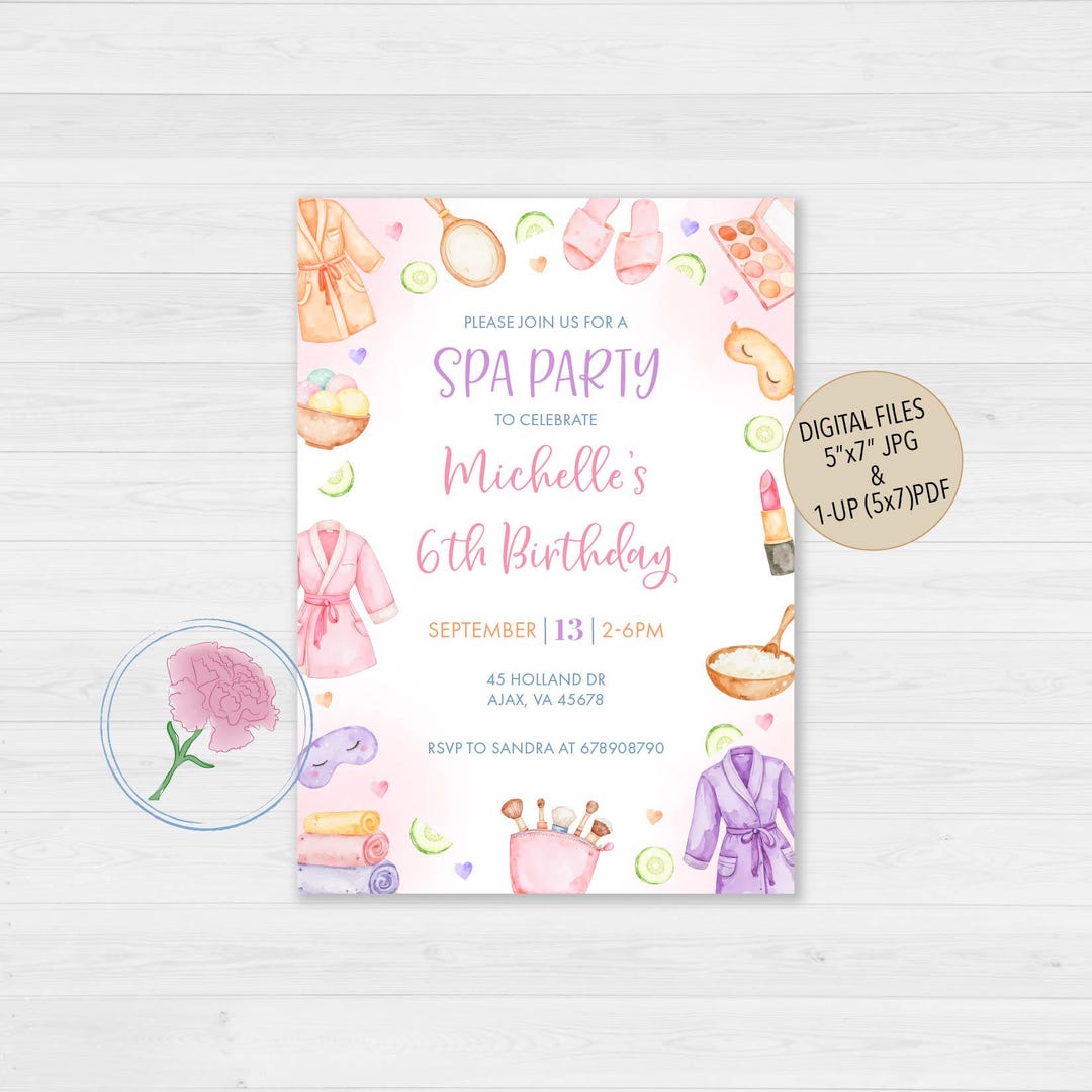 SPA Party Birthday Invite,pamper Party Birthday Invite,spa Day Birthday ...