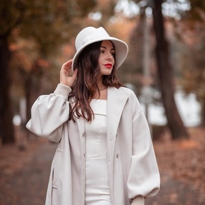 Ivory Millinery Couture Asymmetrical Crown Wide Brim Women Felt Fedora ...