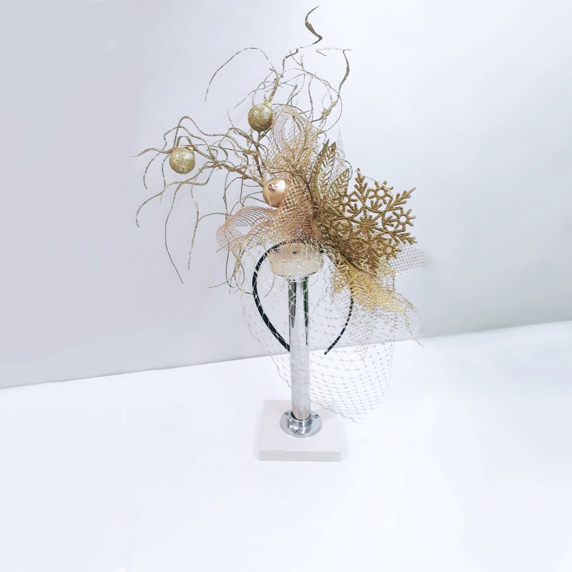 Gold Christmas Fascinator Veil Hat Women Gold Fascinator Hat - Etsy