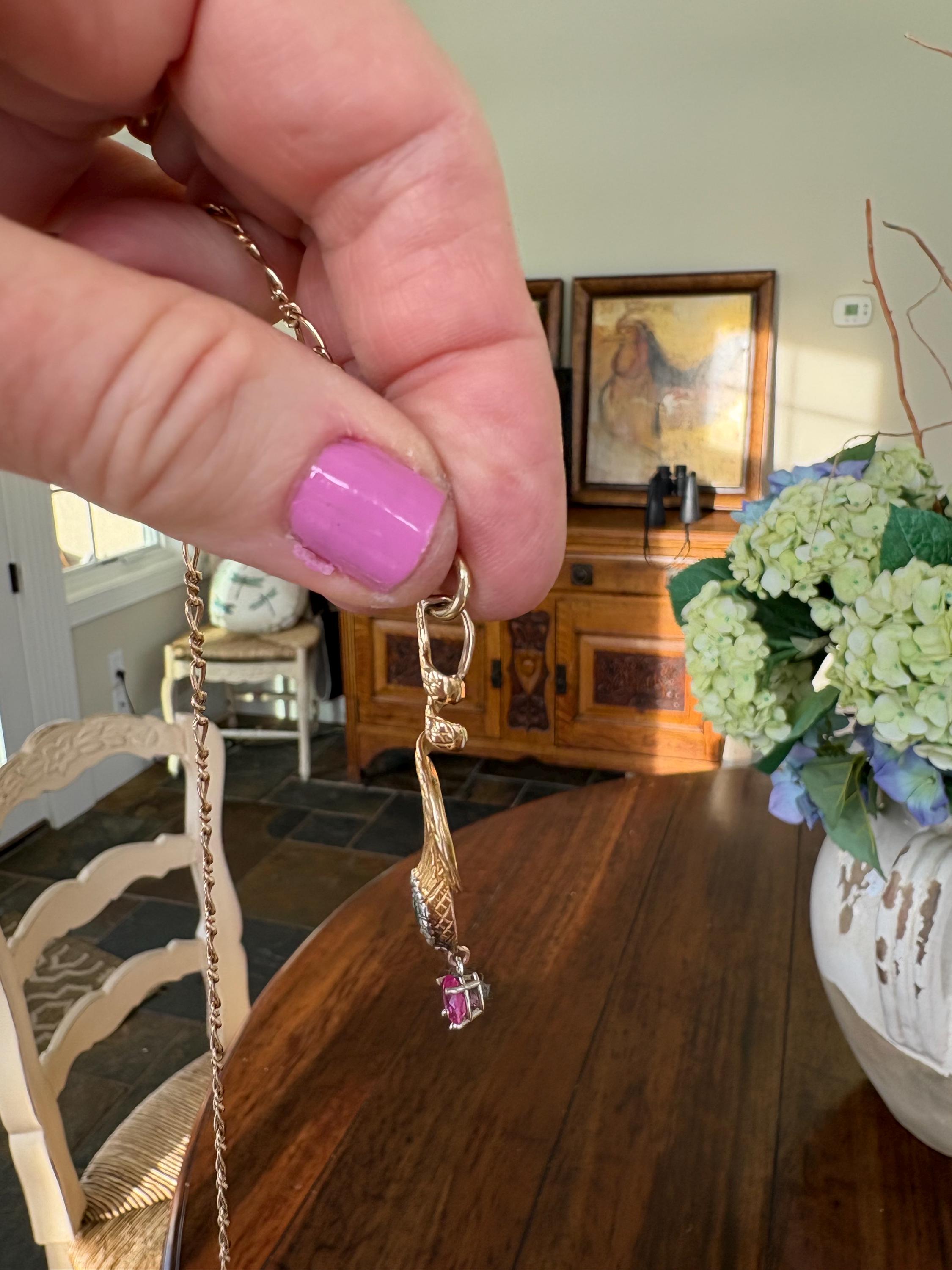 Antique Victorian 18k Slider Snake Emerald, Diamond Pendant With Pink ...