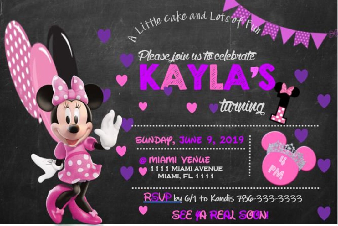 Minnie Mouse Digital Invitation Card.invitation.flyer.announcement Card ...