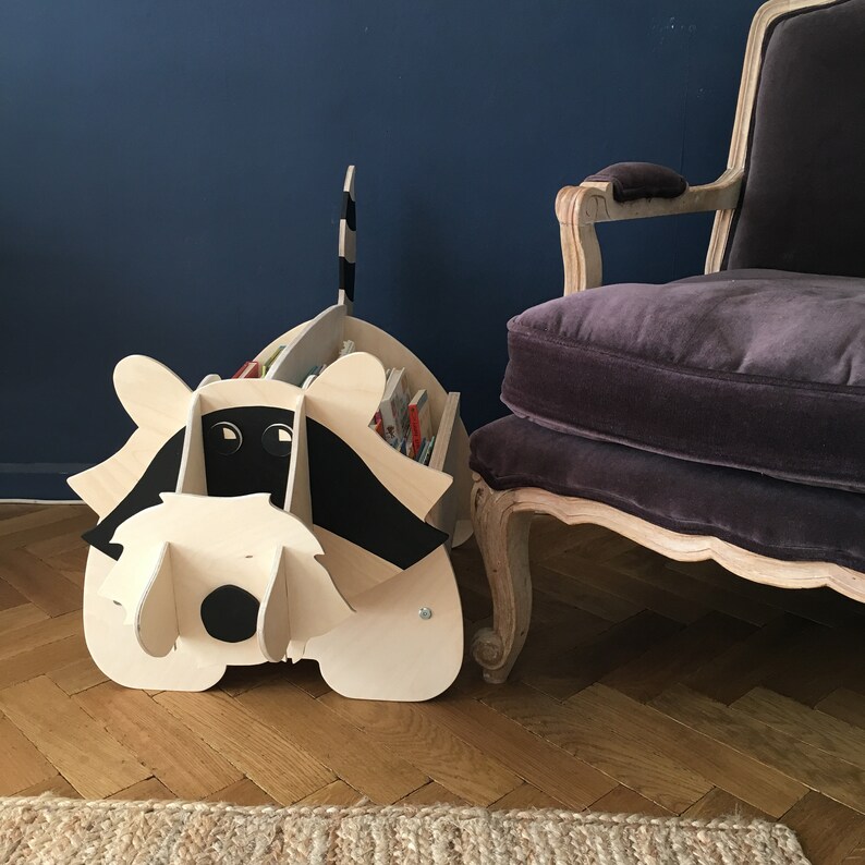 Racoon Kids Book Rack, Children Book Caddy, Unique Wooden Toy Storage ...