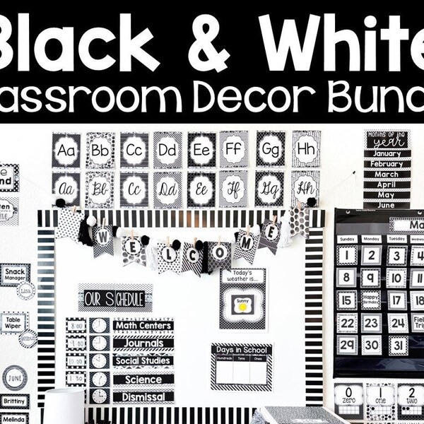 PRINTABLE Color Posters Pack Black and White Classroom Decor Black and ...