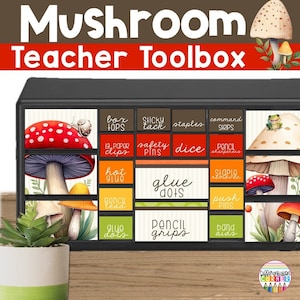 Mushroom Teacher Tool Box Labels Retro Classroom Decor Teacher Toolbox ...