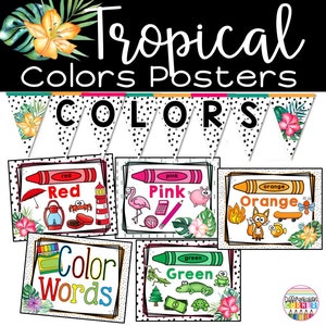 PRINTABLE Color Posters Pack Tropical Classroom Decor Tropical Colors ...