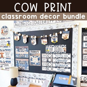 Cow Print Neutral Classroom Decor Bundle Classroom Bulletin Board ...