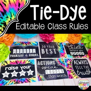 Editable Tie Dye Retro Classroom Rules Posters Groovy Hippie Classroom ...