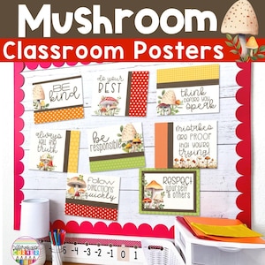 Mushroom Retro Classroom Rules Posters Mushroom Classroom Decor ...