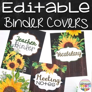 Editable Binder Covers and Spines Sunflower Farmhouse Classroom Decor ...
