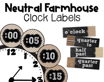 Farmhouse Classroom Clock Labels: 5-minute Intervals (digital Download ...