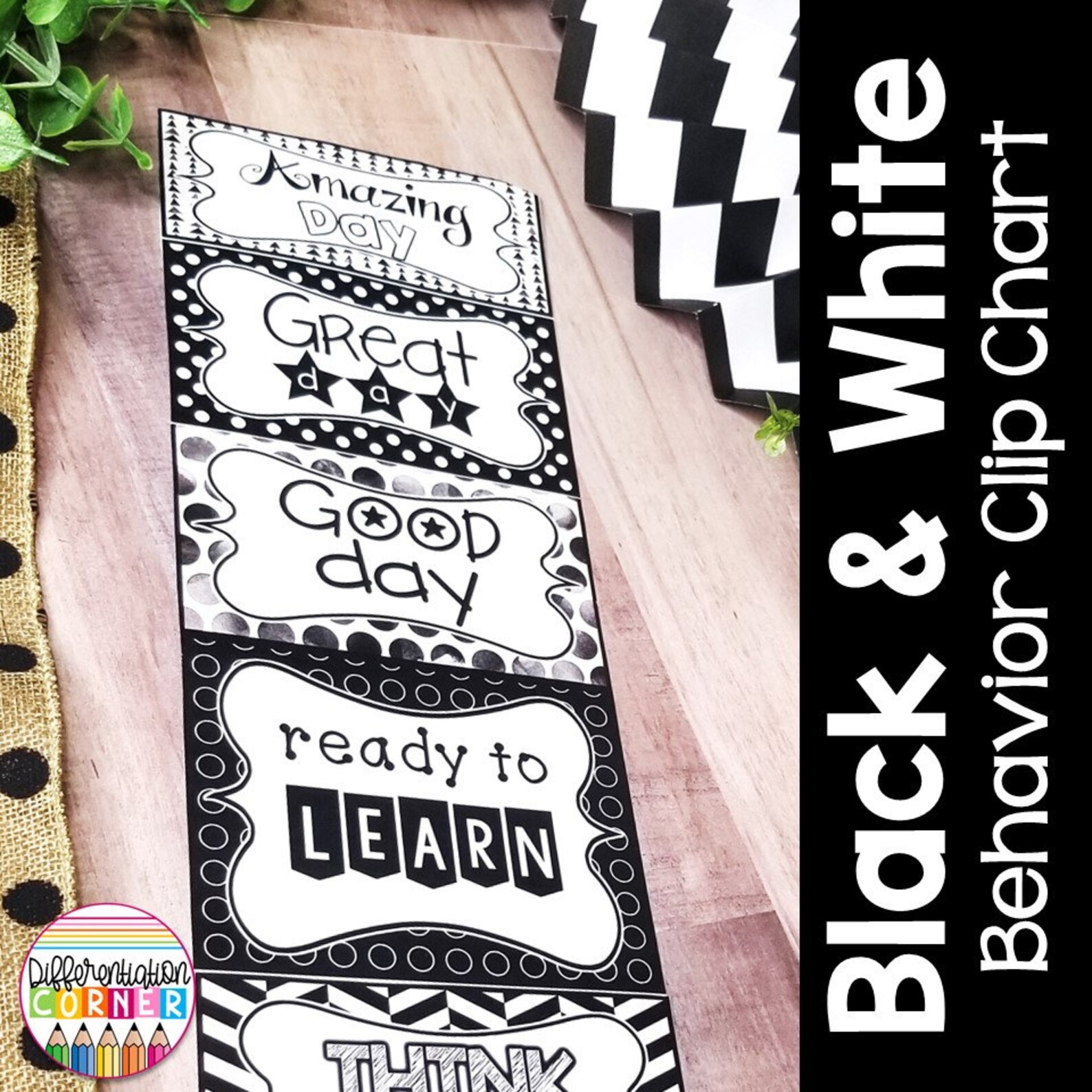 Printable Behavior Clip Chart, Black and White Classroom Decor ...