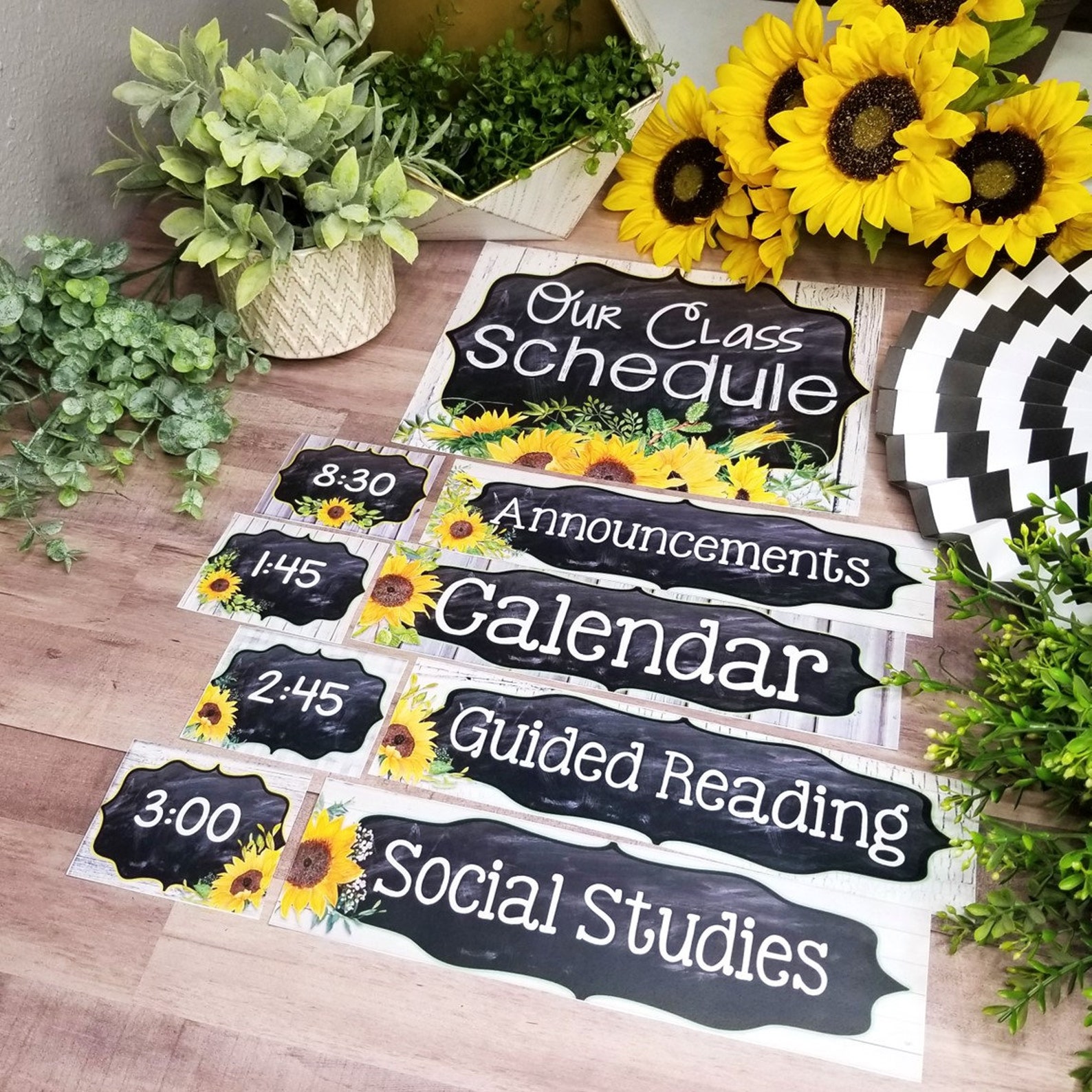 Editable Daily Schedule Cards Sunflower Farmhouse Classroom Decor ...