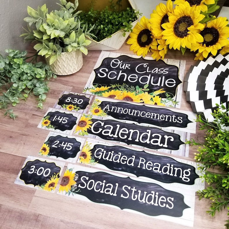 Editable Daily Schedule Cards Sunflower Farmhouse Classroom Decor ...