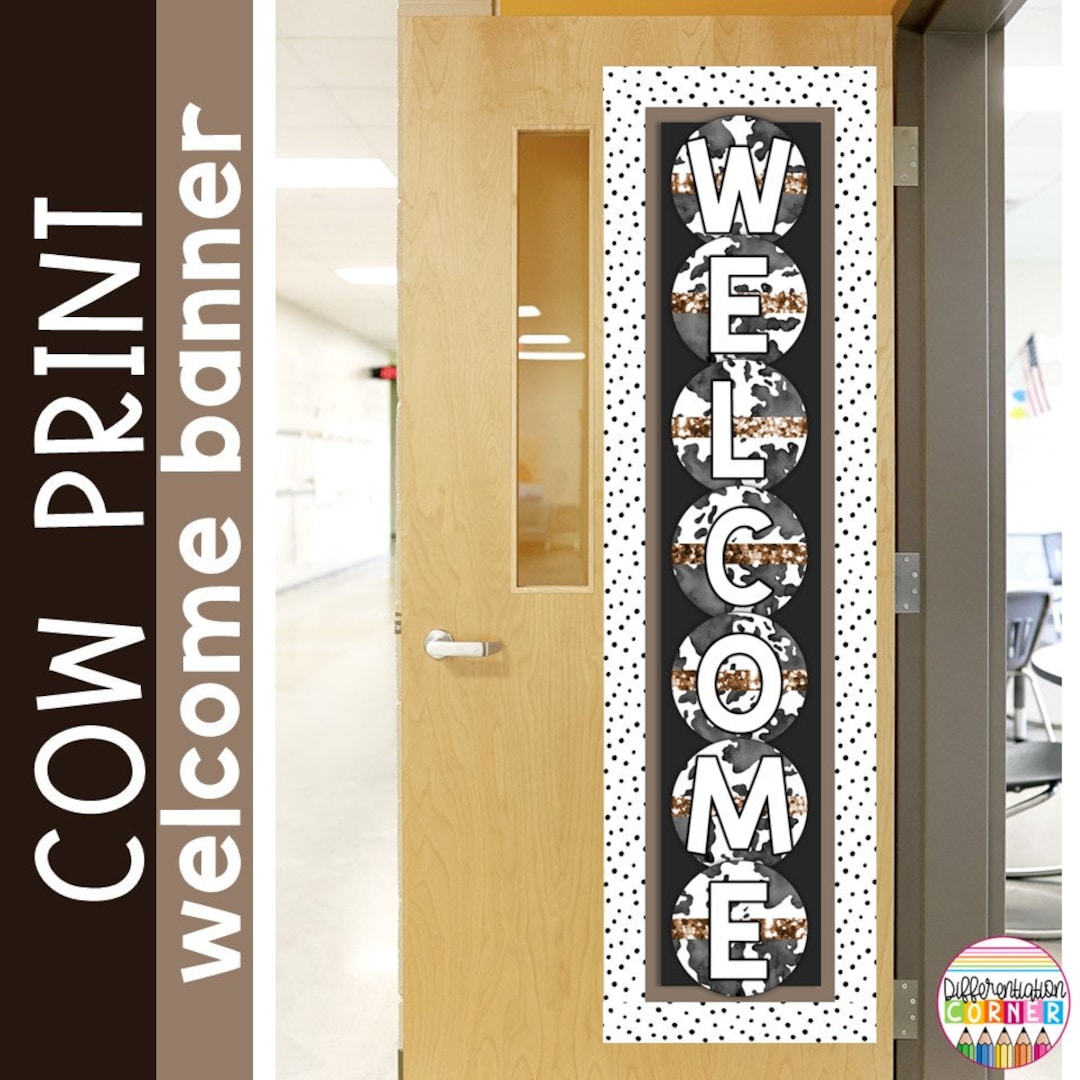 PRINTABLE Welcome Banner | Farmhouse Cow Print Classroom Decor ...