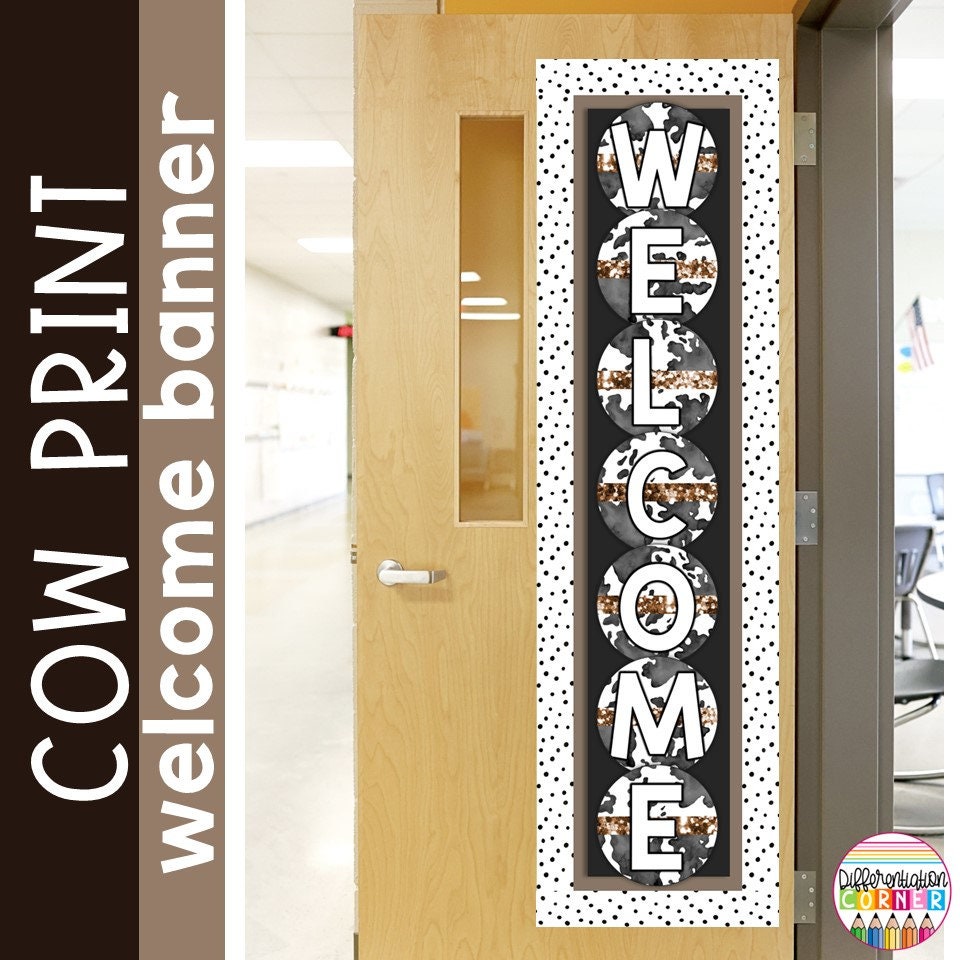 PRINTABLE Welcome Banner | Farmhouse Cow Print Classroom Decor ...
