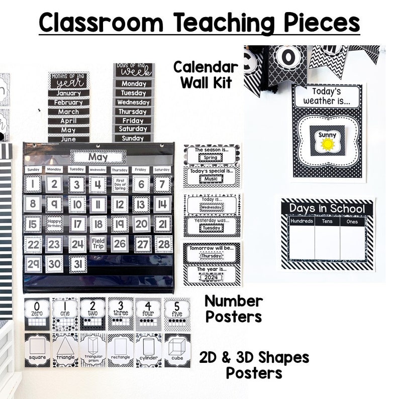 Modern Black and White Classroom Decor Bundle Classroom Bulletin Board ...