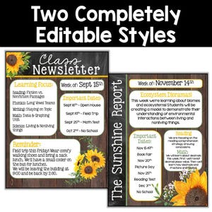 Editable Classroom Newsletter Template | Sunflower Farmhouse Classroom ...